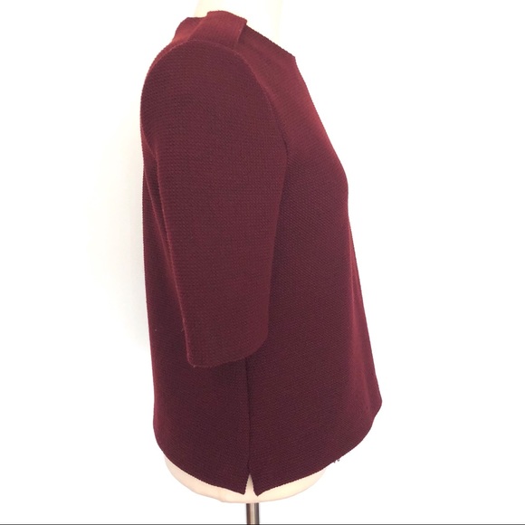 Zara | Tops | Zara Woman Burgundy Wine Short Sleeve Back Zip Top | Poshmark